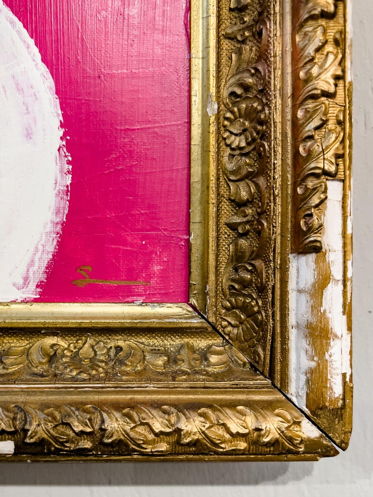 Original Modern Contemporary Pink and White Painting in Antique Gilt ...