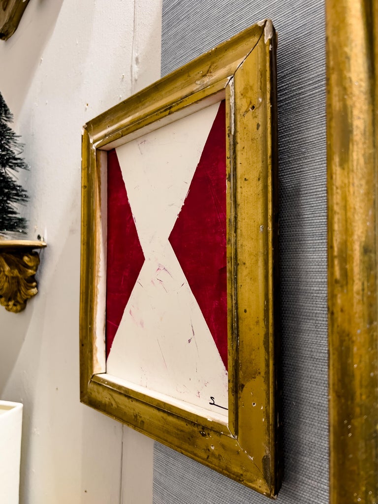 Original Modern Contemporary Red and White Painting in Antique Gilt ...