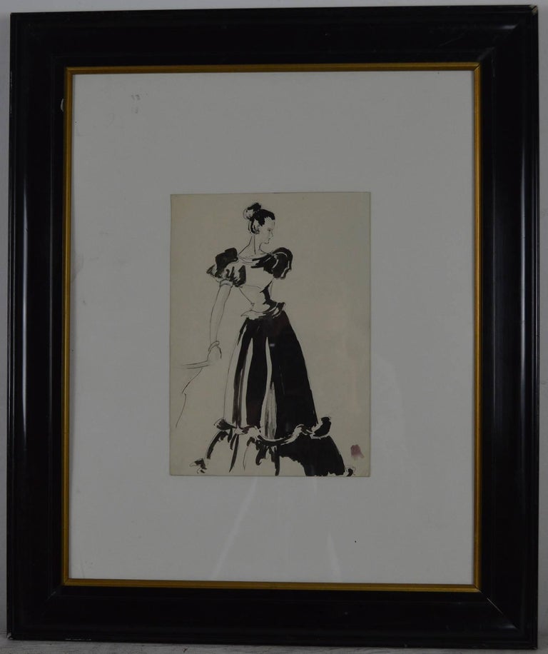 Original Monochrome Fashion Drawing, Pat Kerr, 1946 For Sale at 1stDibs