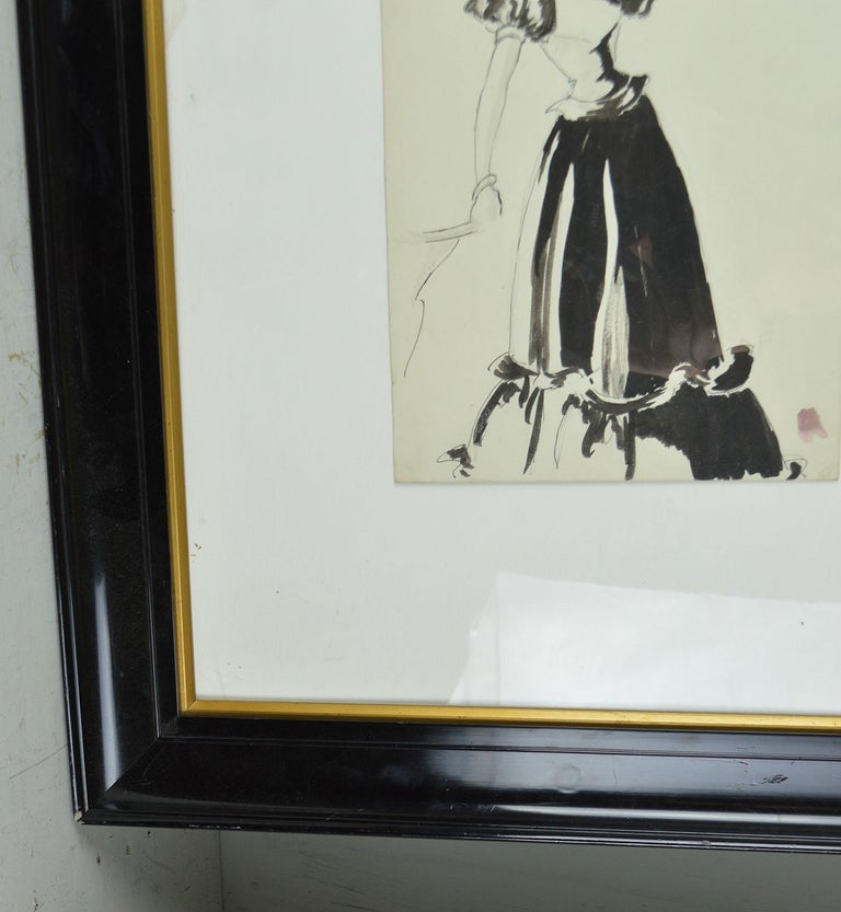 Original Monochrome Fashion Drawing, Pat Kerr, 1946 For Sale at 1stDibs