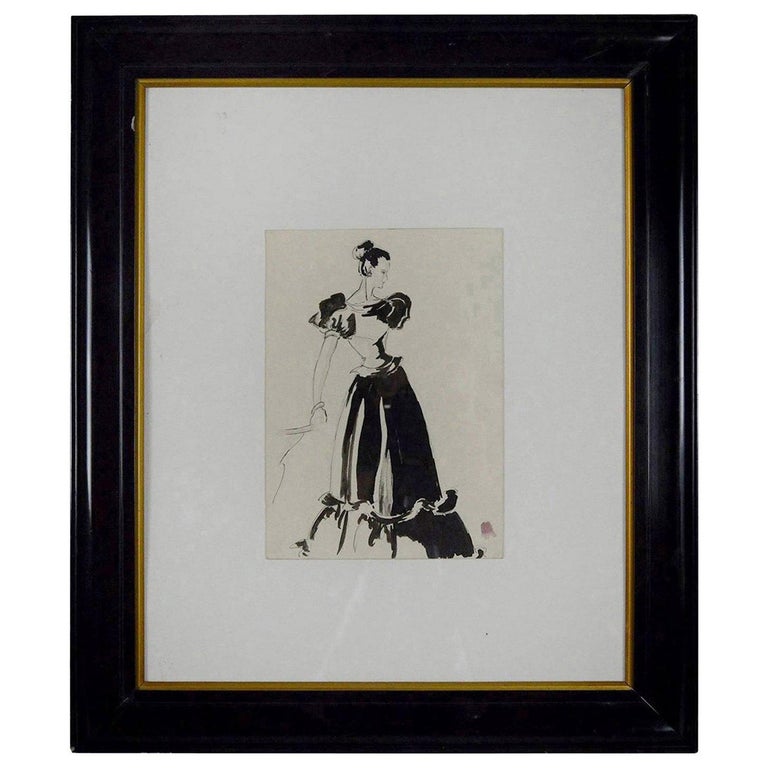 Original Monochrome Fashion Drawing, Pat Kerr, 1946 For Sale at 1stDibs