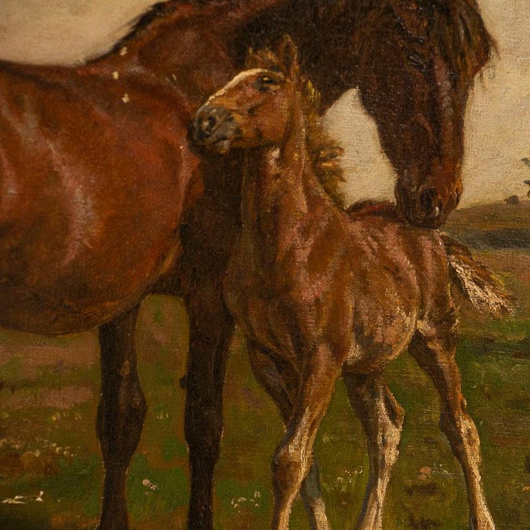 Original Oil on Canvas Painting of Mare and Foal, Signed V.J. at 1stDibs
