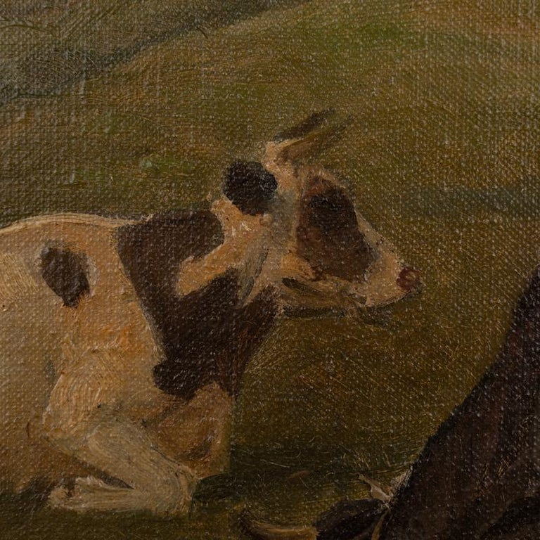 Original Oil on Canvas Painting of Three Cows in Pasture Signed by ...