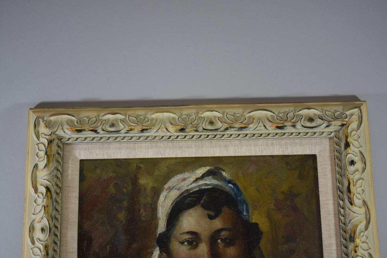 Original Oil on Canvas Woman with Flowers by Artist Ibrahim Safi Framed ...