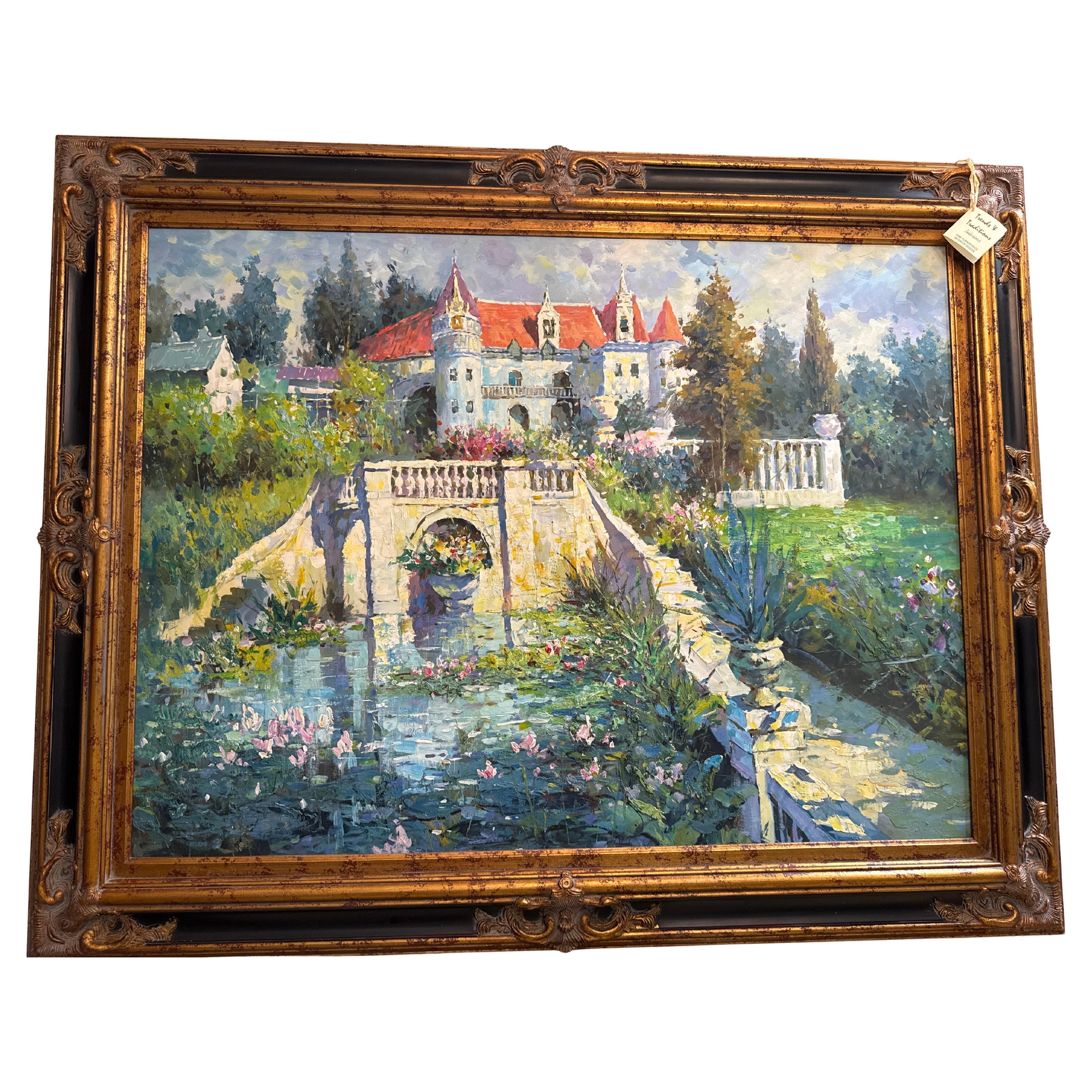 Mid century original painting with wide light color frame For Sale at ...