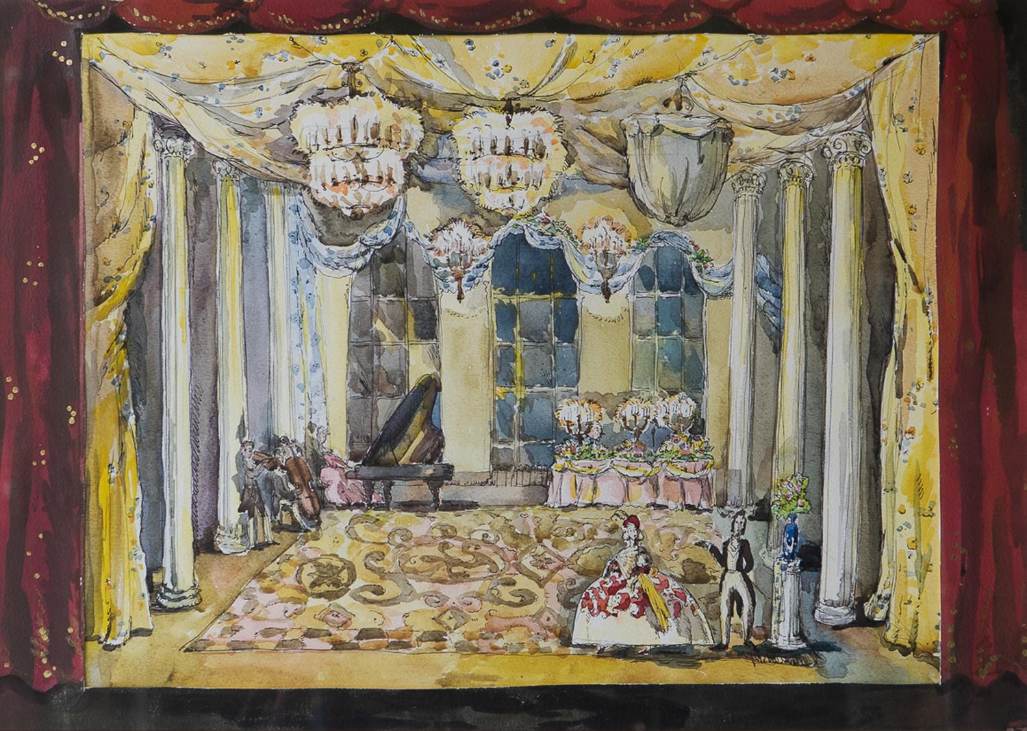 Original Opera Set Design Vintage Watercolour Painting By Ekaterina ...