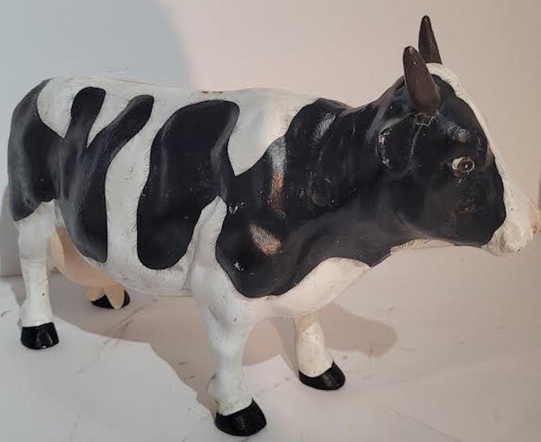Original Painted Cast Iron Cow For Sale at 1stDibs