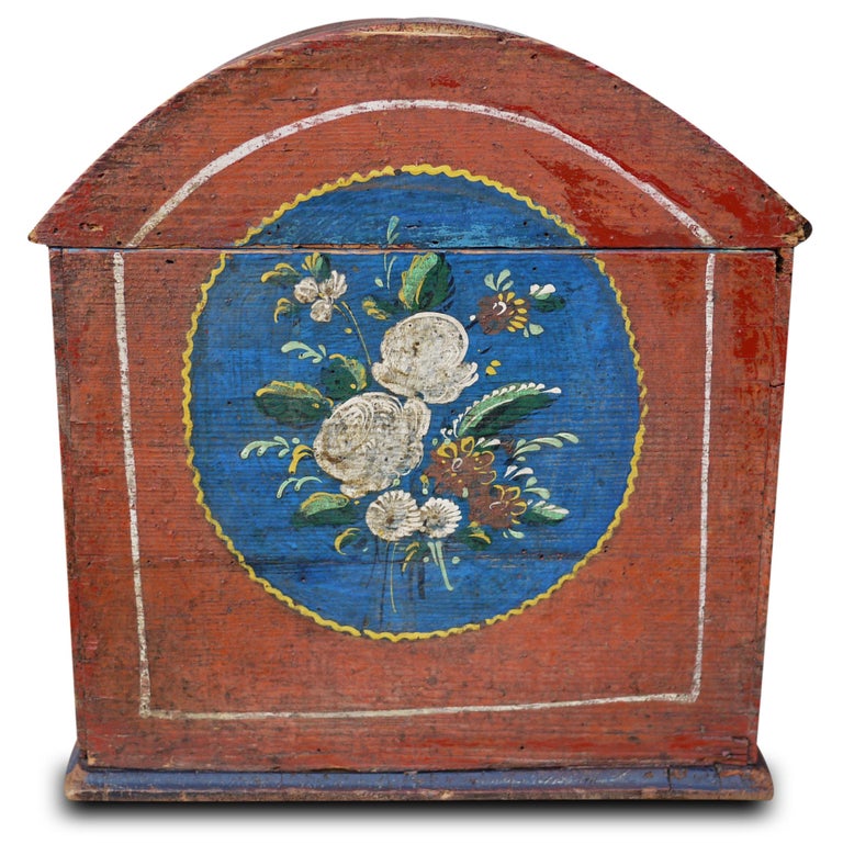 1810 Table Box, Red Floral Painted, Central Europe For Sale at 1stDibs