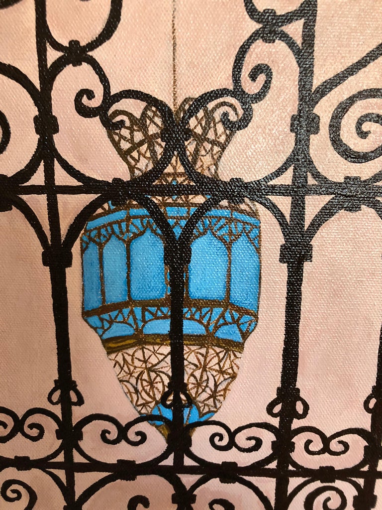 Original Painting on Canvas of Moroccan Riad Window and Light Pendant ...