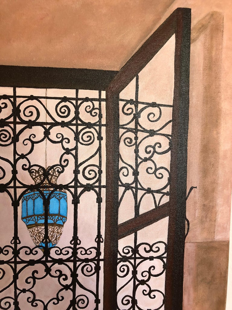 Original Painting on Canvas of Moroccan Riad Window and Light Pendant ...