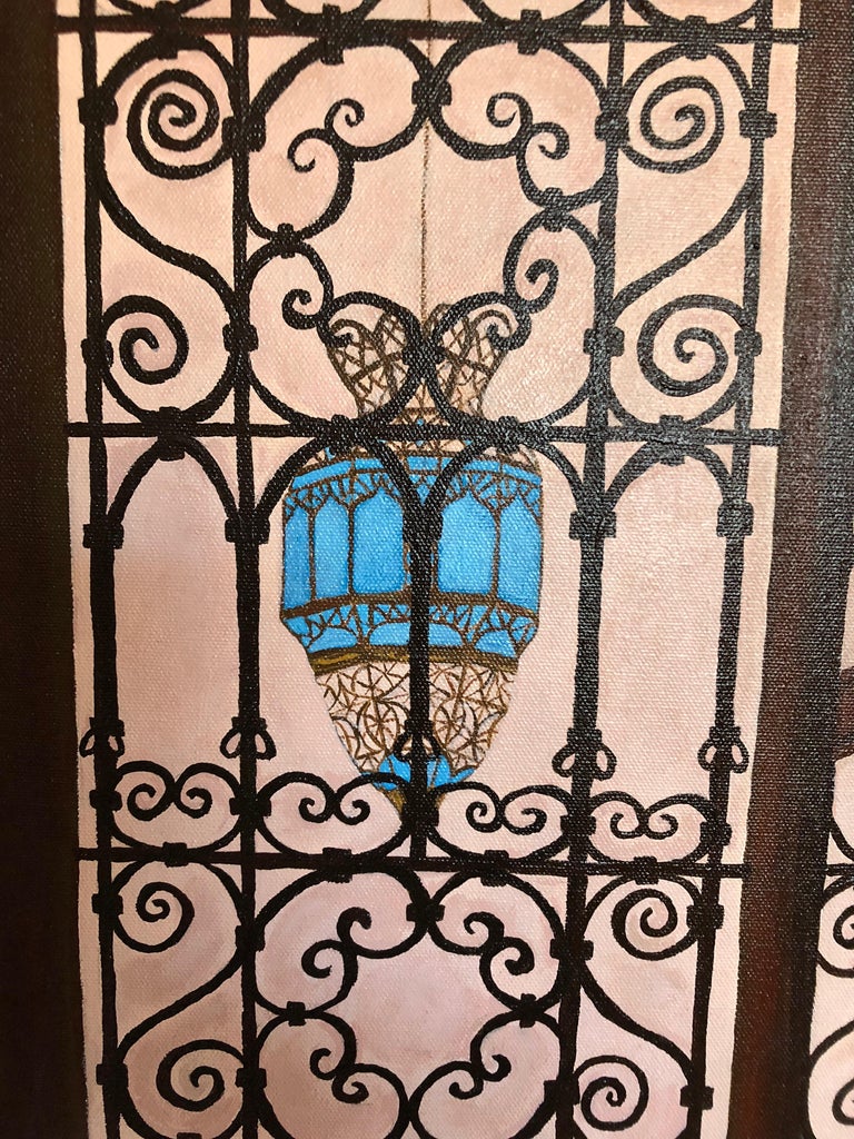 Original Painting on Canvas of Moroccan Riad Window and Light Pendant ...
