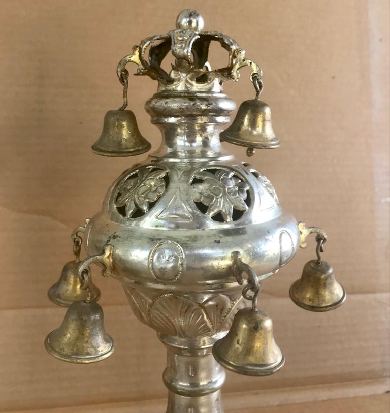 Original Pair of Silver Plated Brass Torah Finials, Rimonim For Sale at ...