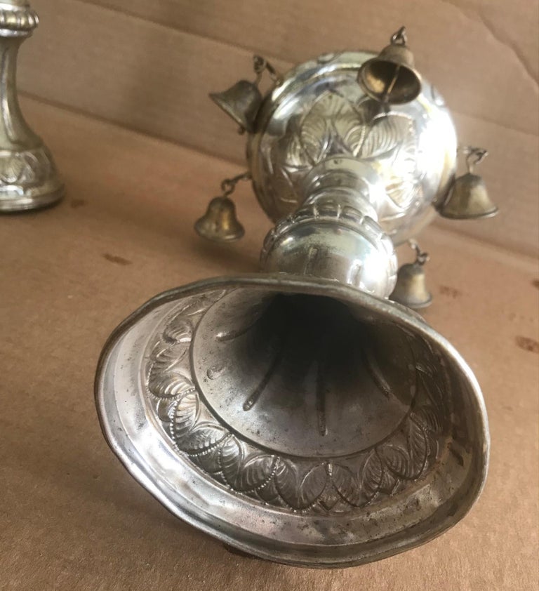 Original Pair of Silver Plated Brass Torah Finials, Rimonim For Sale at ...