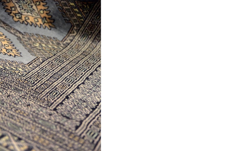 Original Pakistani Hand-Woven Wool, Cashmere Blue and Grey Bukhara Rug ...