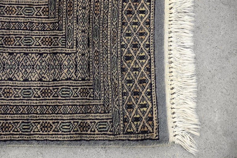 Original Pakistani Hand-Woven Wool, Cashmere Blue and Grey Bukhara Rug ...