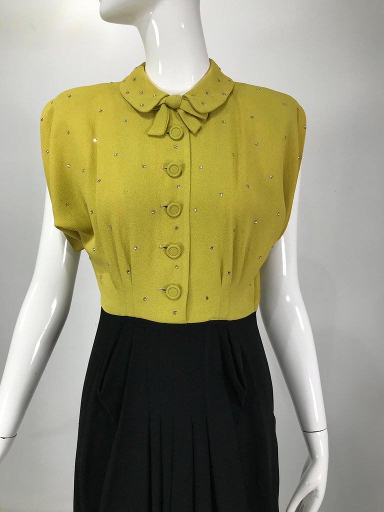 Original Paramount Junior Chicago 1940s Chartreuse and Black Crepe ...