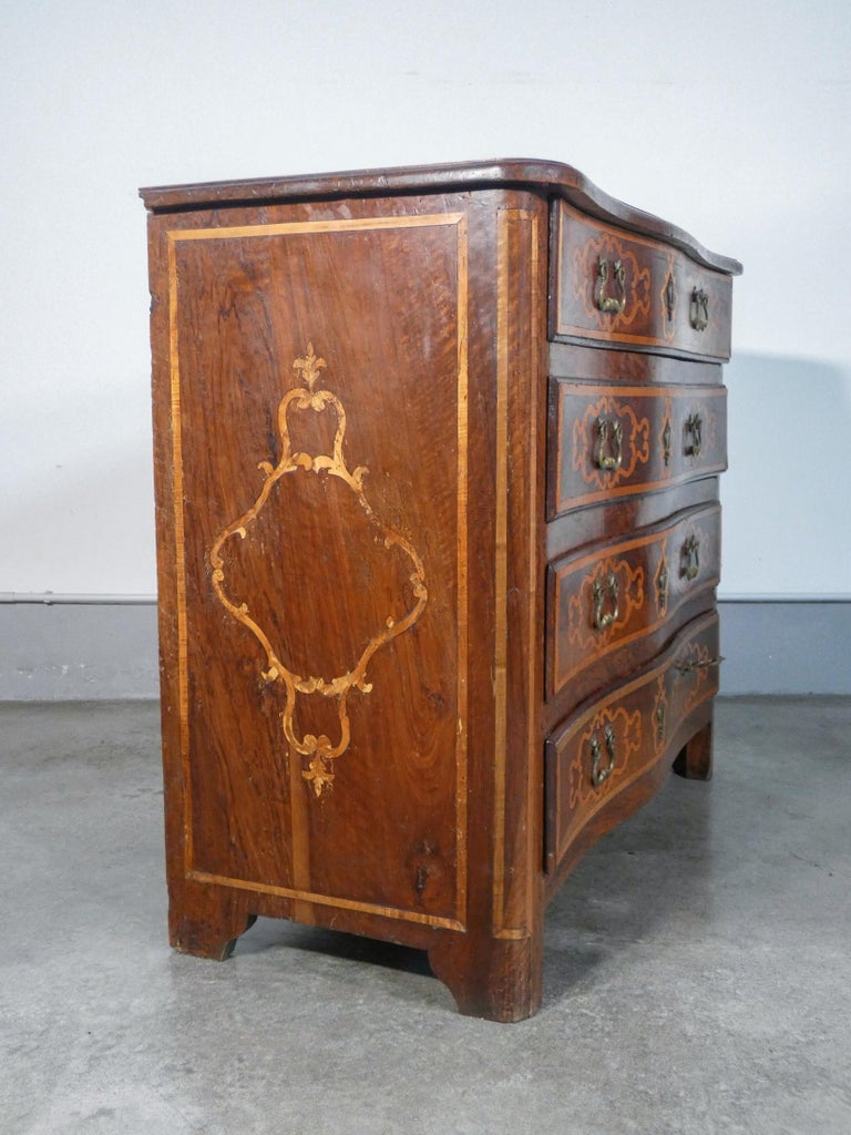 Original Piedmontese Chest of Drawers, Inlaid Walnut, Italy, 1700s For ...