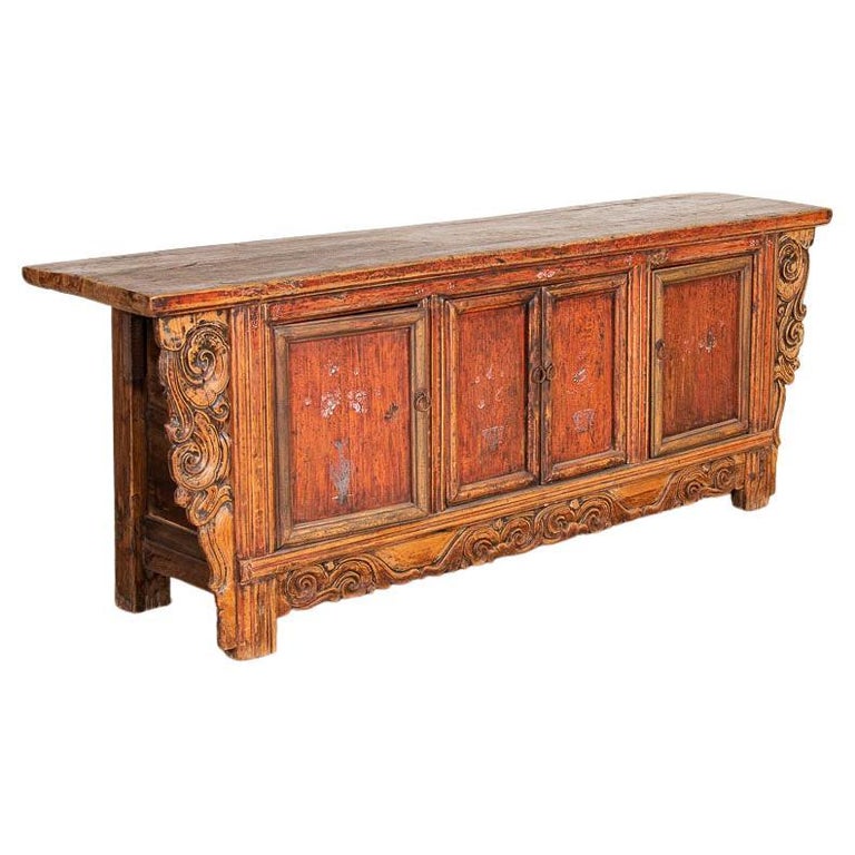 Original Red Painted Antique Long Console Sideboard from China at 1stDibs