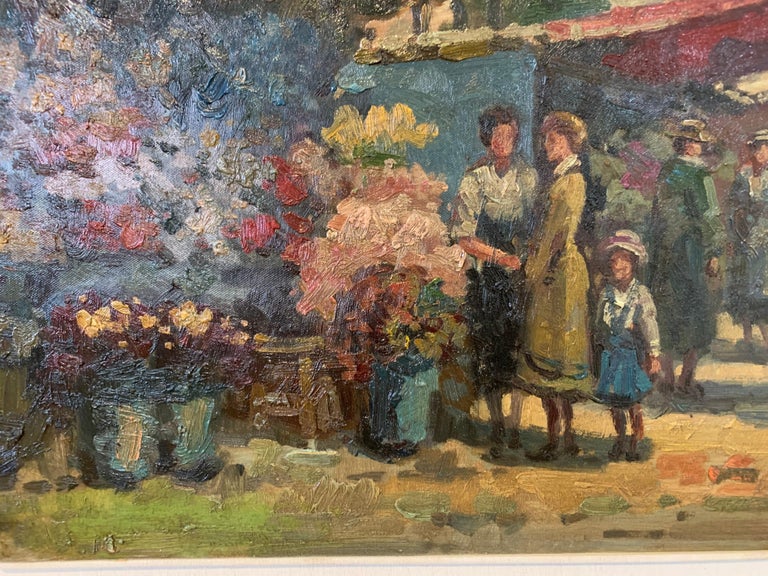 Original Signed J. Bache Oil Painting of Parisian Street Scene Flower ...
