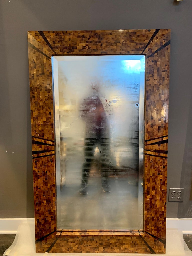 Original Signed Karl Springer Large Wall Hanging Mirror in Tessellated ...