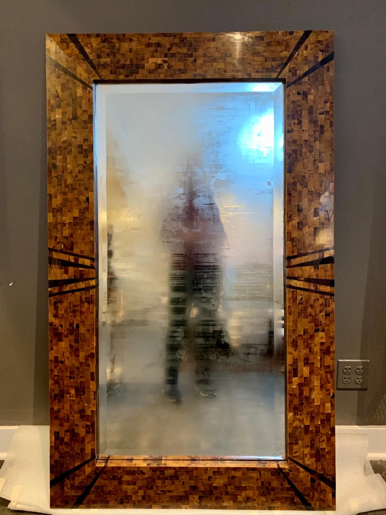 Original Signed Karl Springer Large Wall Hanging Mirror in Tessellated ...