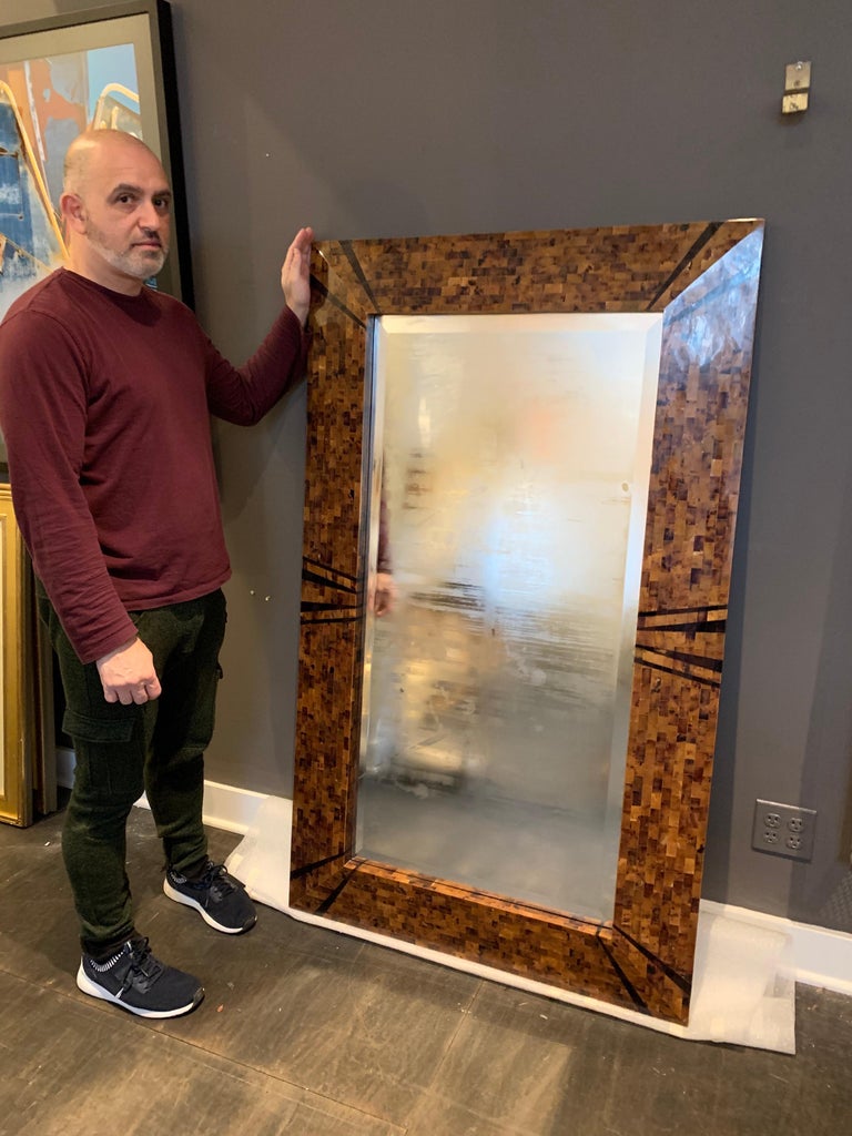 Original Signed Karl Springer Large Wall Hanging Mirror in Tessellated ...