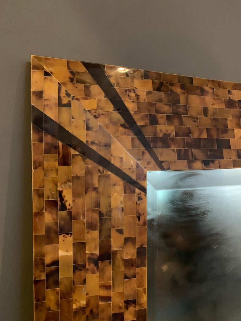 Original Signed Karl Springer Large Wall Hanging Mirror in Tessellated ...