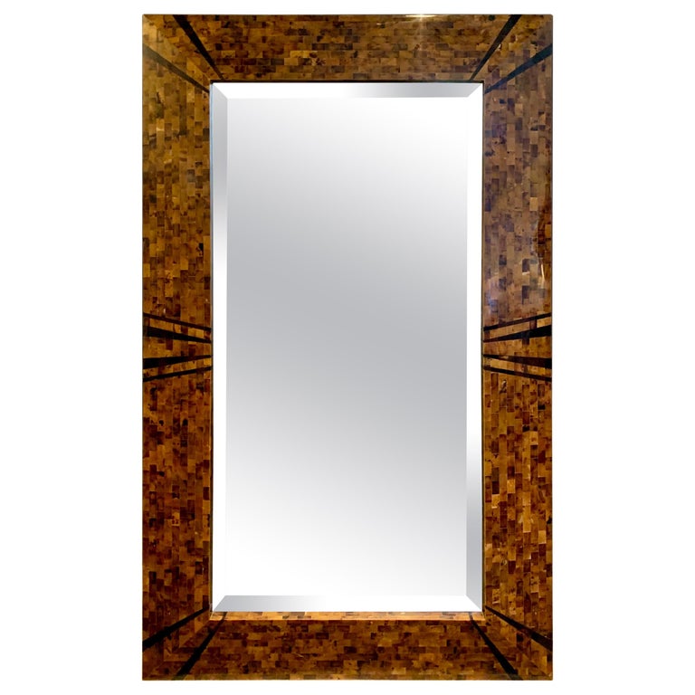 Original Signed Karl Springer Large Wall Hanging Mirror in Tessellated ...