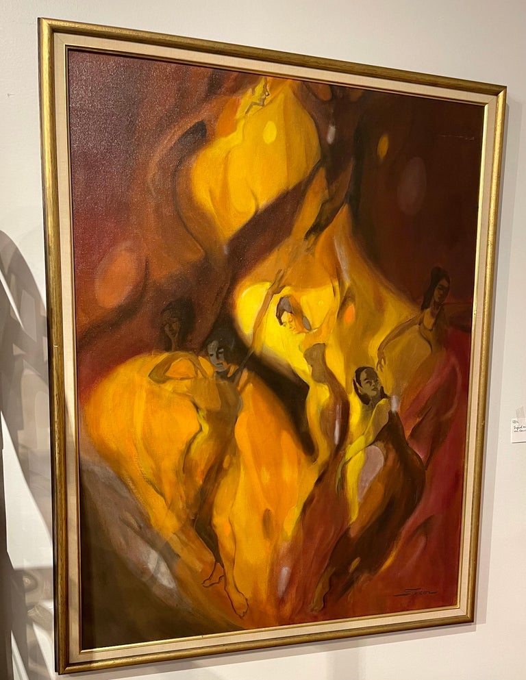 Original Signed Mid-Century Modern Oil Painting by Sacor Bond Girls ...