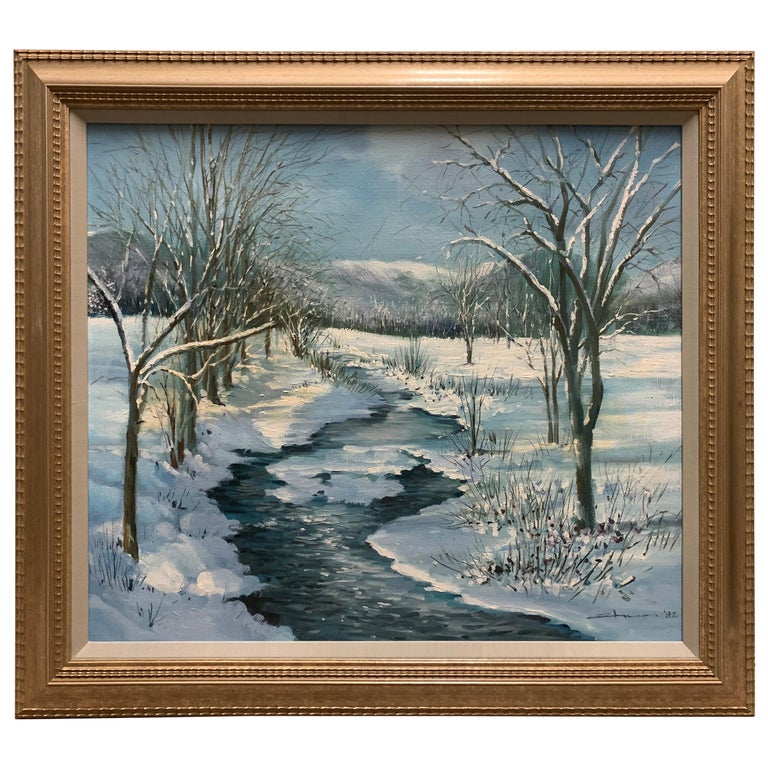 Original Signed Painting New England Winter Landscape at 1stDibs