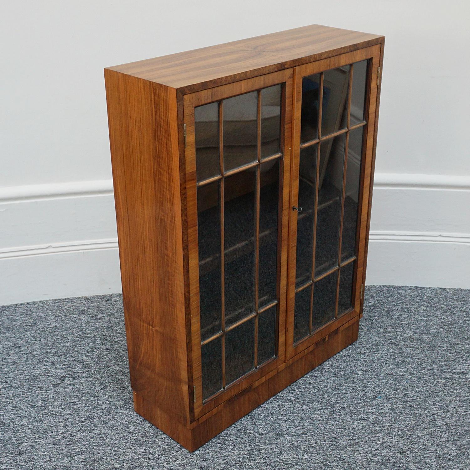 Original Small Proportioned Art Deco Figured and Burr Walnut Bookcase ...