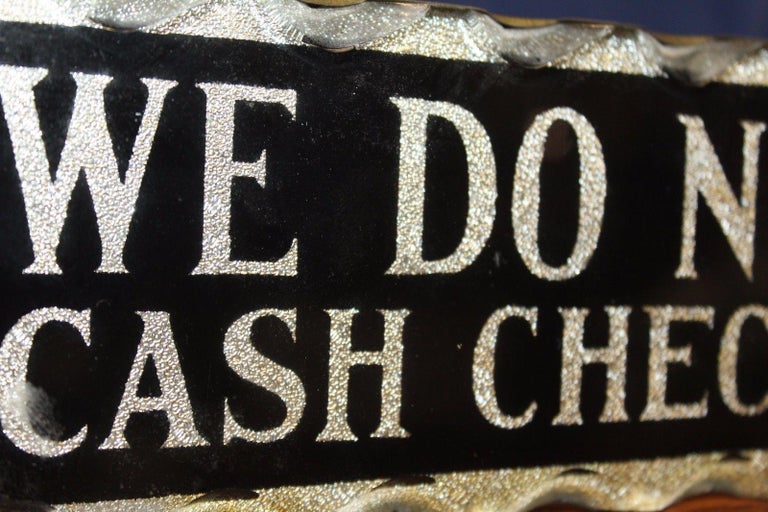 Original Small Reversed Glass Sign "We Do Not Cash Checks" For Sale at ...