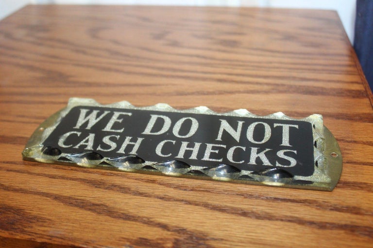 Original Small Reversed Glass Sign "We Do Not Cash Checks" For Sale at ...