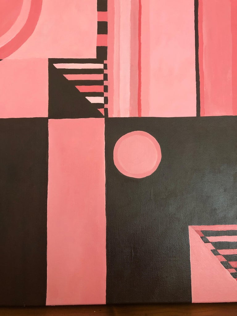 Original Square Abstract Painting in Pink and Brown For Sale at 1stDibs