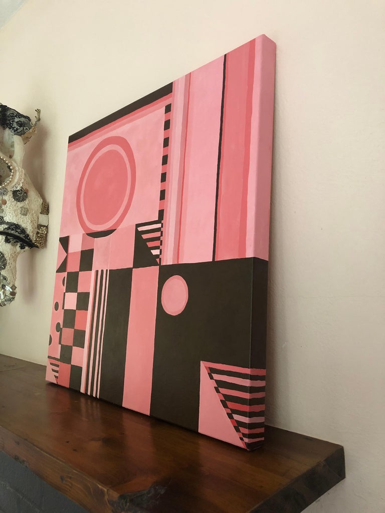 Original Square Abstract Painting in Pink and Brown For Sale at 1stDibs
