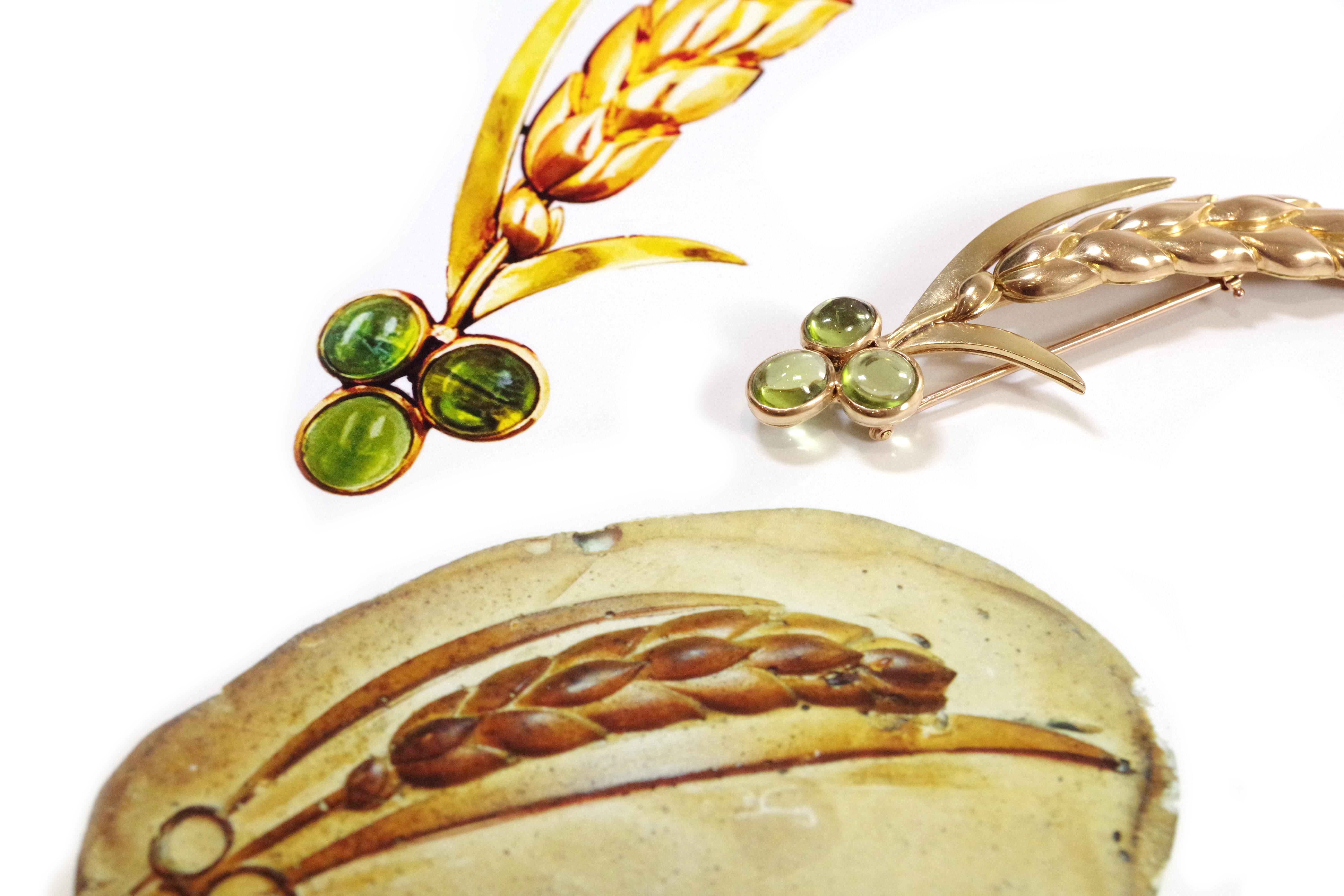 Original Suzanne Belperron wheat ear brooch in 18 karat gold, circa ...