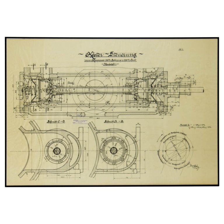Original Technical Drawing of Compressor, 1925 For Sale at 1stDibs