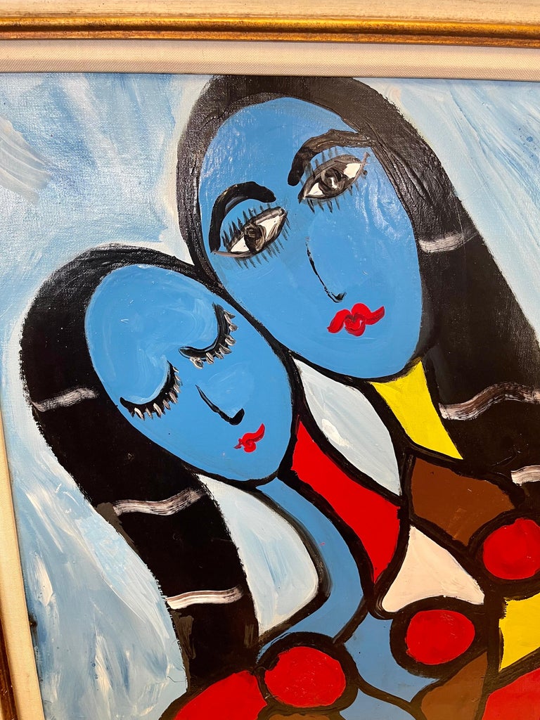 Original Thomas Pulgini Oil Painting Modern Art Two Ladies For Sale at ...