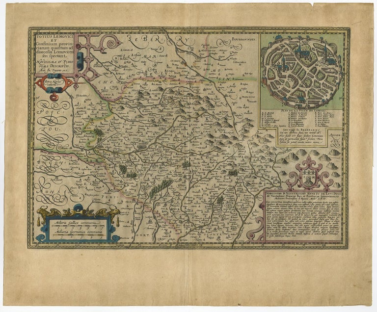 Original Very Old Hand-Colored Map of Limousin or Limoges, France, ca ...