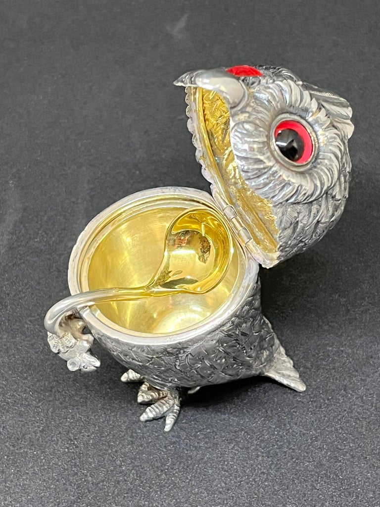 Original Victorian Hallmarked Sterling Silver Owl Mustard Pot, London ...