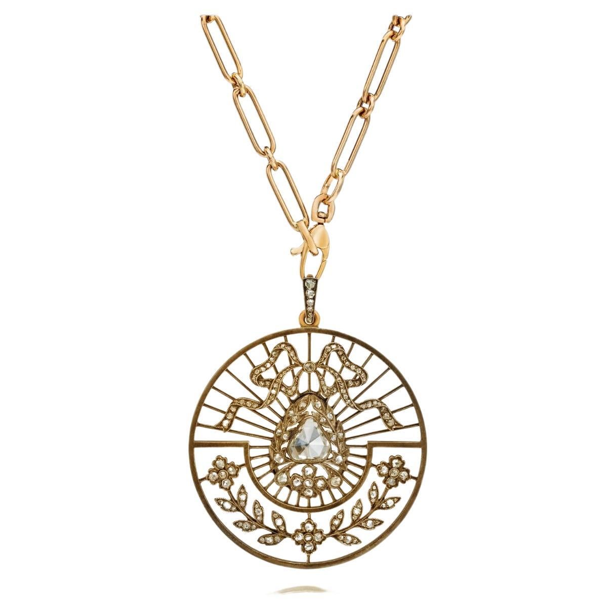 Antique Peridot and Diamond Medallion For Sale at 1stDibs