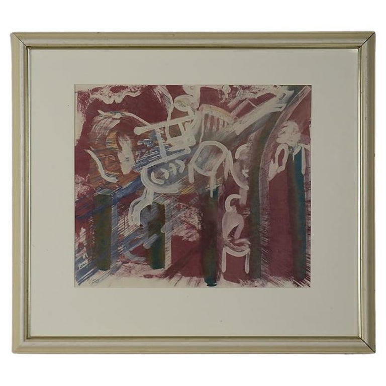 Original Vintage Abstract Color Lithograph, Komposition, Framed, 1981 ...