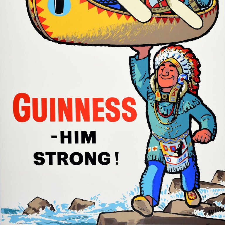 Original Vintage Advertising Poster Guinness Him Strong Native American ...