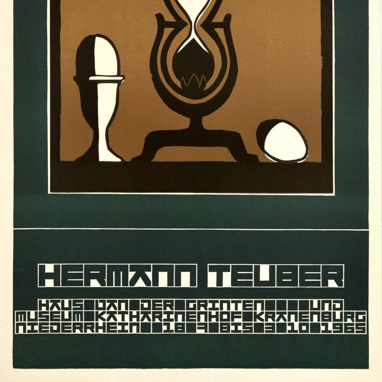 Original Vintage Advertising Poster Hermann Teuber Exhibition Hourglass Design For Sale at 1stDibs