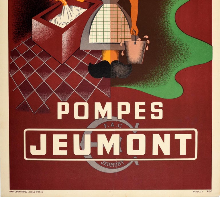 Original Vintage Advertising Poster Pompes Jeumont Water Pumps ...