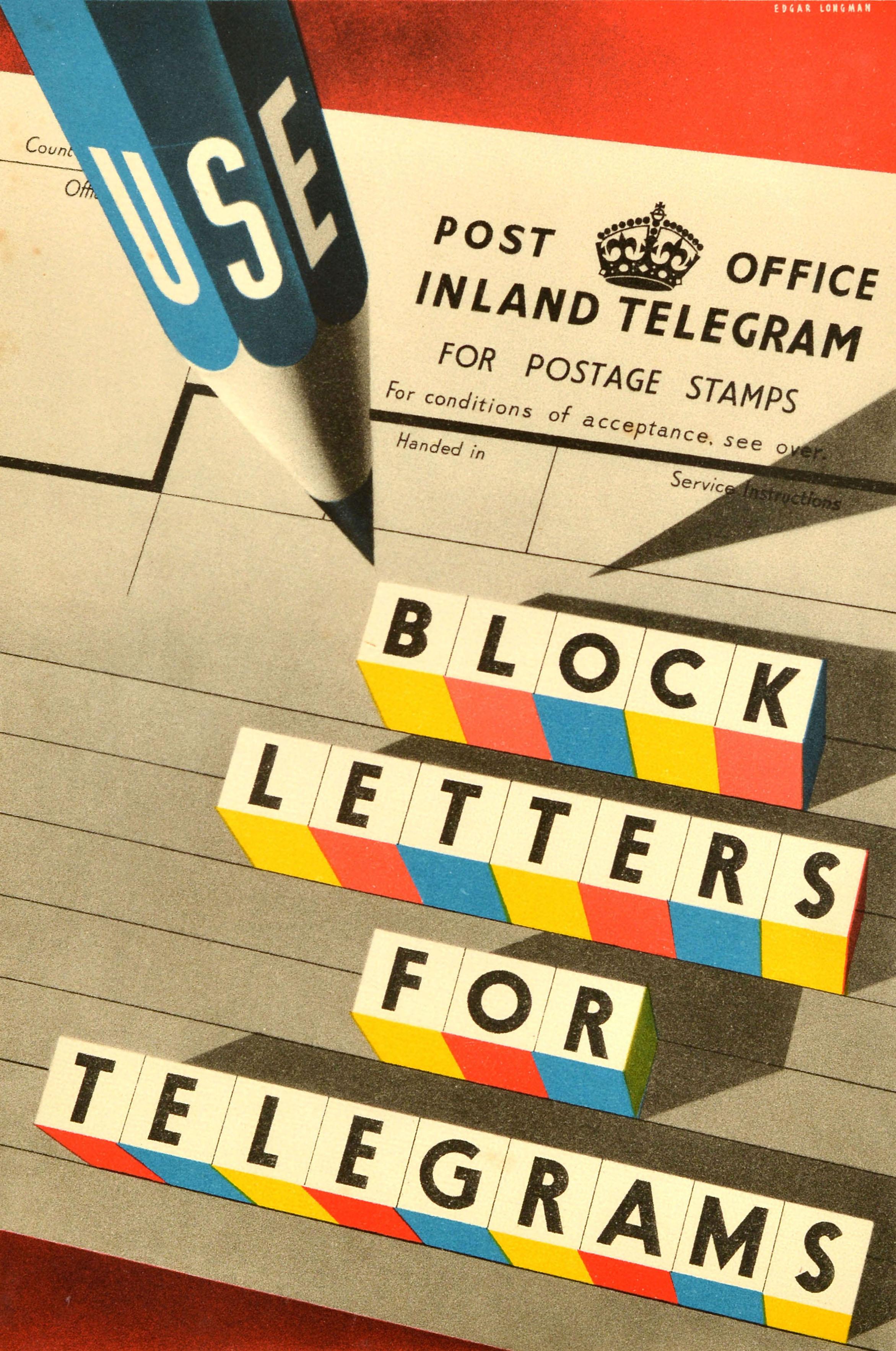 Original Vintage Advertising Poster Use Block Letters For Telegrams GPO ...