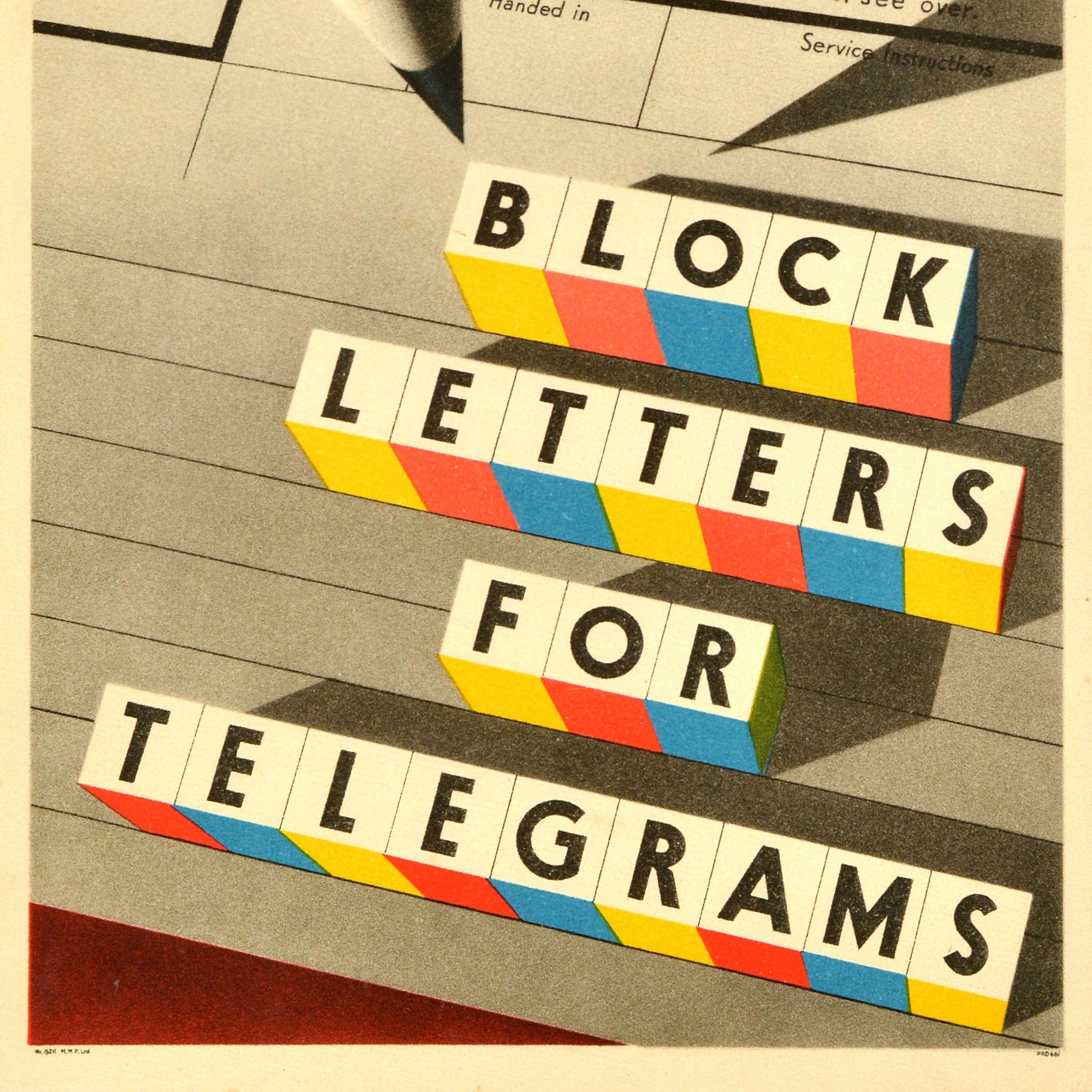 Original Vintage Advertising Poster Use Block Letters For Telegrams GPO ...