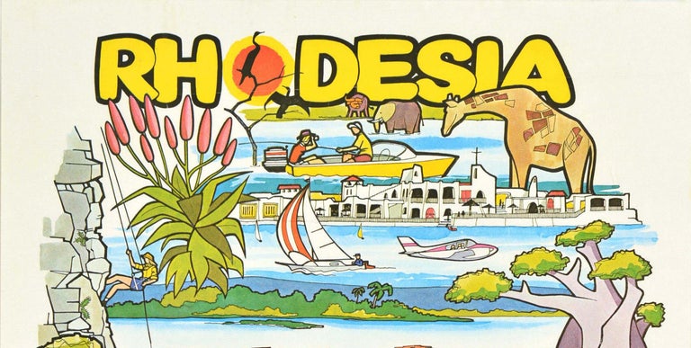 Original Vintage Africa Travel Poster Rhodesia Is Super Zimbabwe Harare ...