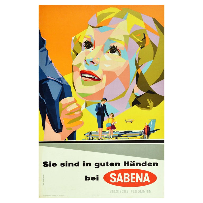 Original Vintage Air Travel Poster Sabena You're In Good Hands ...