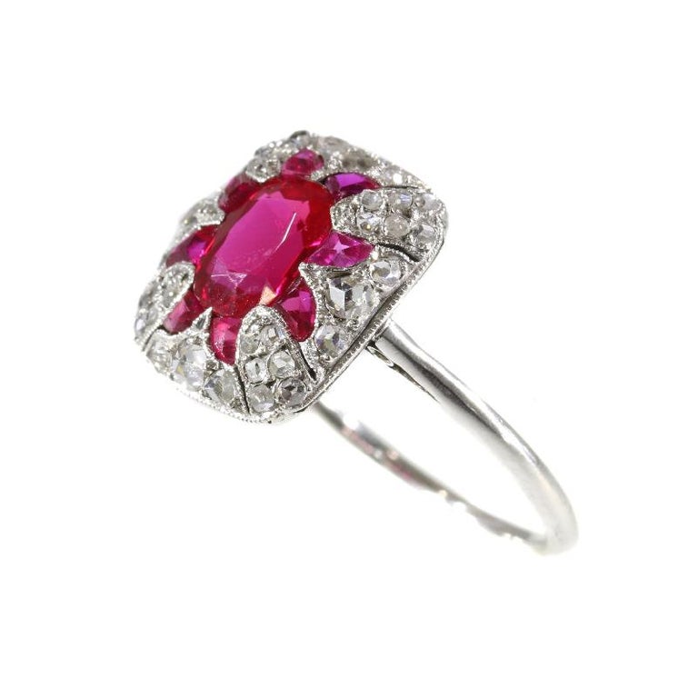 Original Vintage Art Deco Diamond and Ruby Engagement Ring at 1stDibs